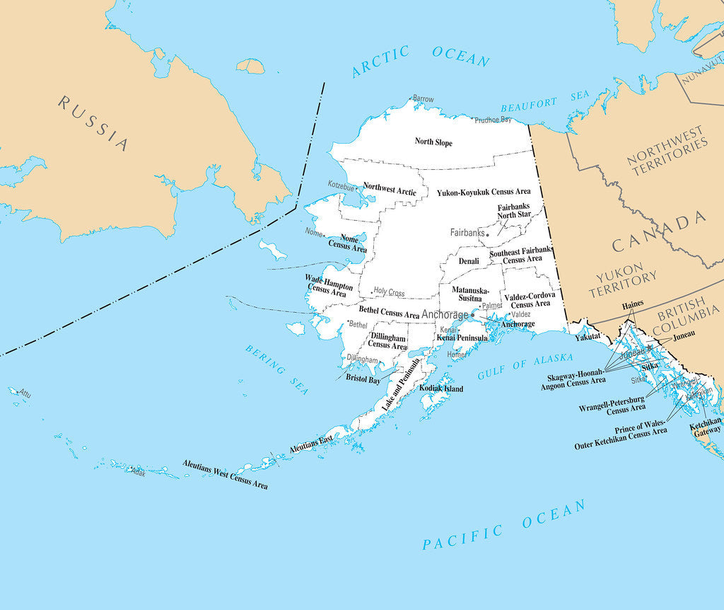 Map of Alaska AK - County Map with selected Cities and Towns Framed Pu ...